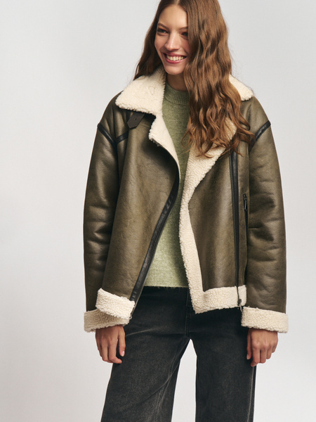 Дубленка искусственная Женский Zolla хаки Полиэстер, размер 42 Длинный Зима Китай купить c ...