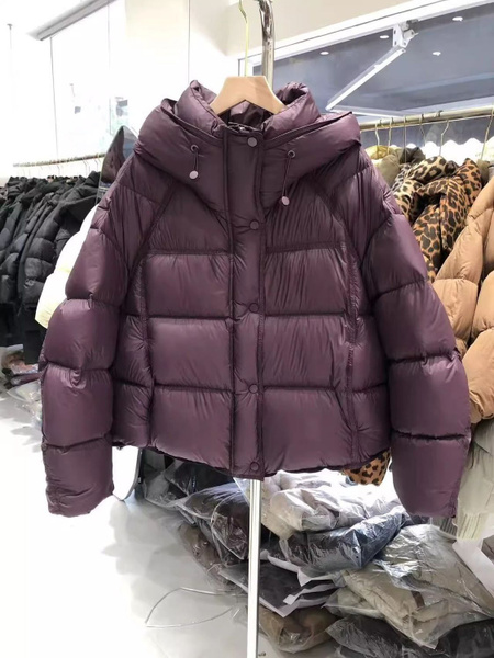 Куртка Женский ZinBee Карманы фиолетовый капюшон Политекс, размер 44 Длинный пуховик-одеяло Зима ...