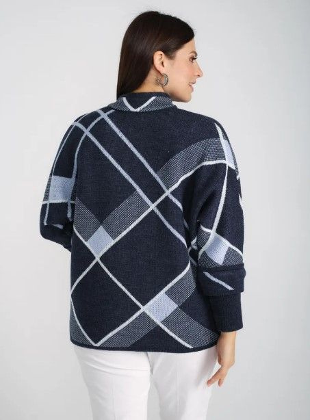 Пиджак Женский BONADI джинс, темно-синий, размер 56 Трикотаж Карманы оверсайз Длинный ...