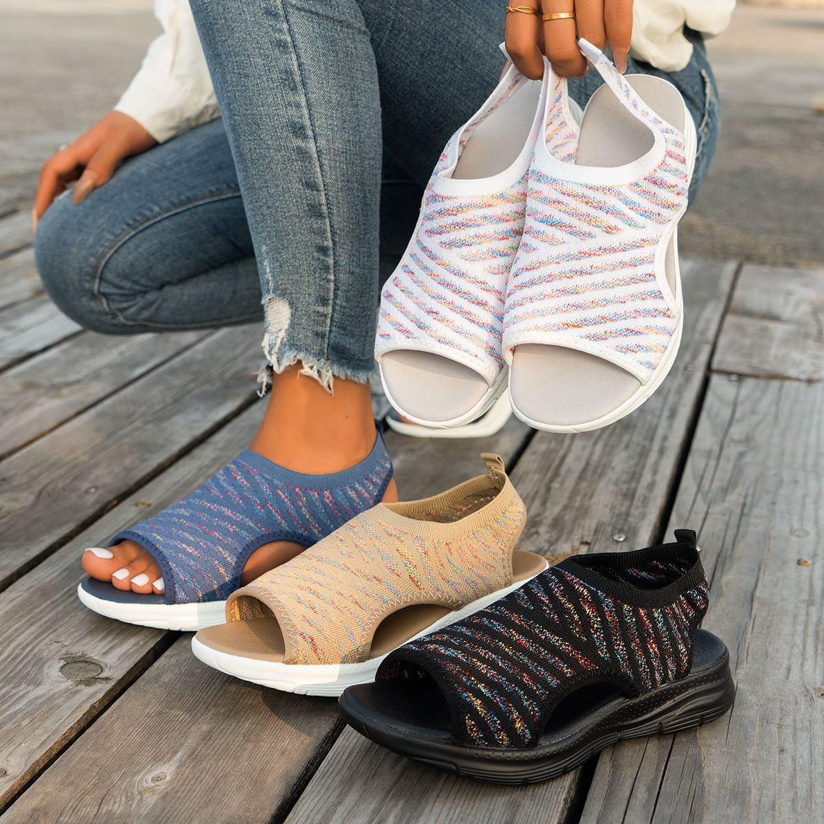 Босоножки Женский Танкетка EVA, размер 36 Открытый нос Лето Без застёжки купить c доставкой на ...