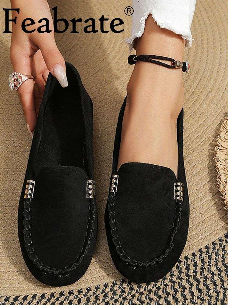 Мокасины Женский Feabrate черный, размер 44 Без застёжки Вышивка Лето Легкая модель, Мягкая ...