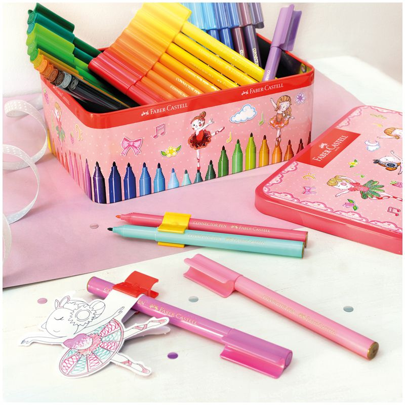 Набор 33 шт. - Фломастеры для рисования Faber-Castell "Connector Ballerina", 10 клипс, 2 карты ...