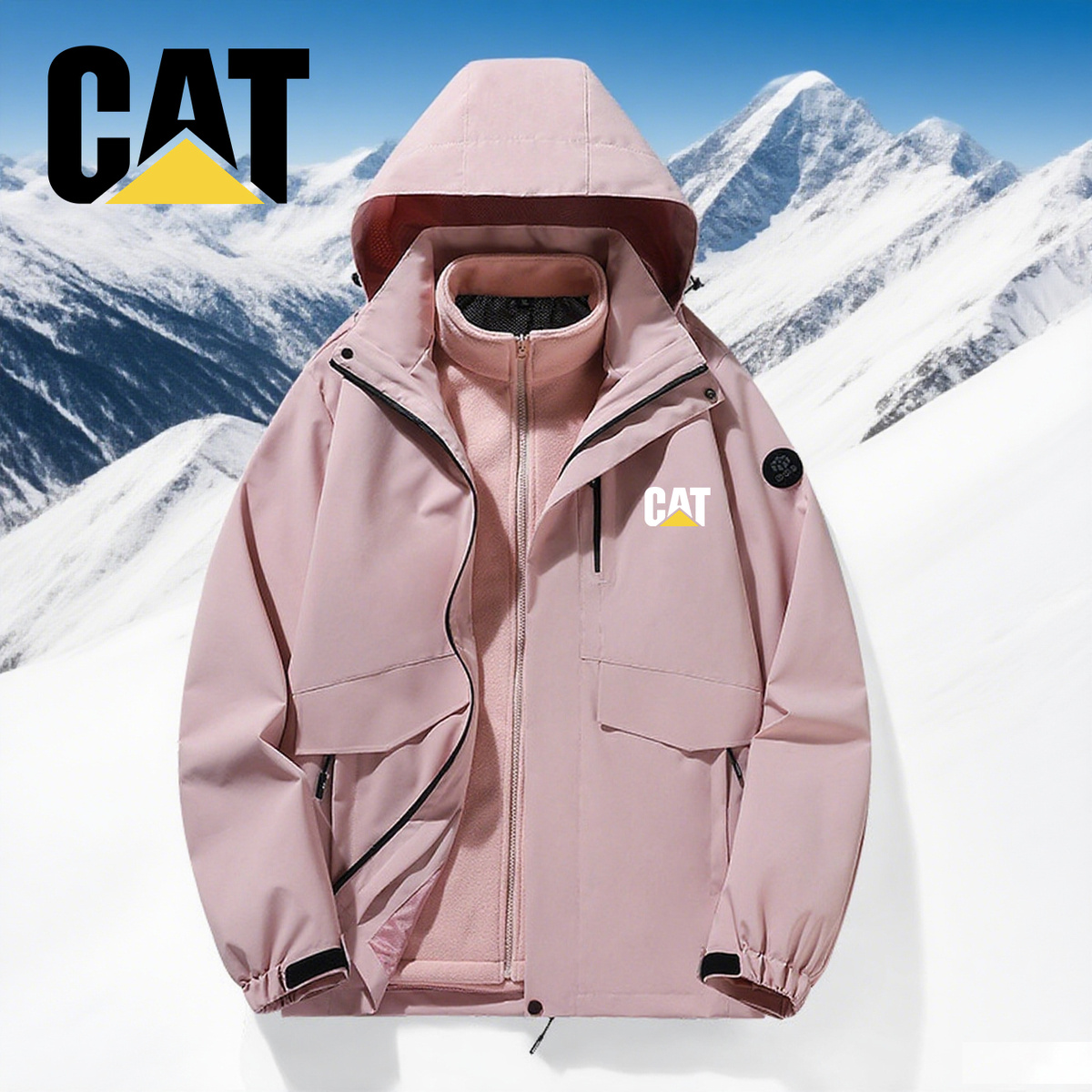 Пальто Женский Caterpillar Значки белый без воротника Хлопок Длинный ...