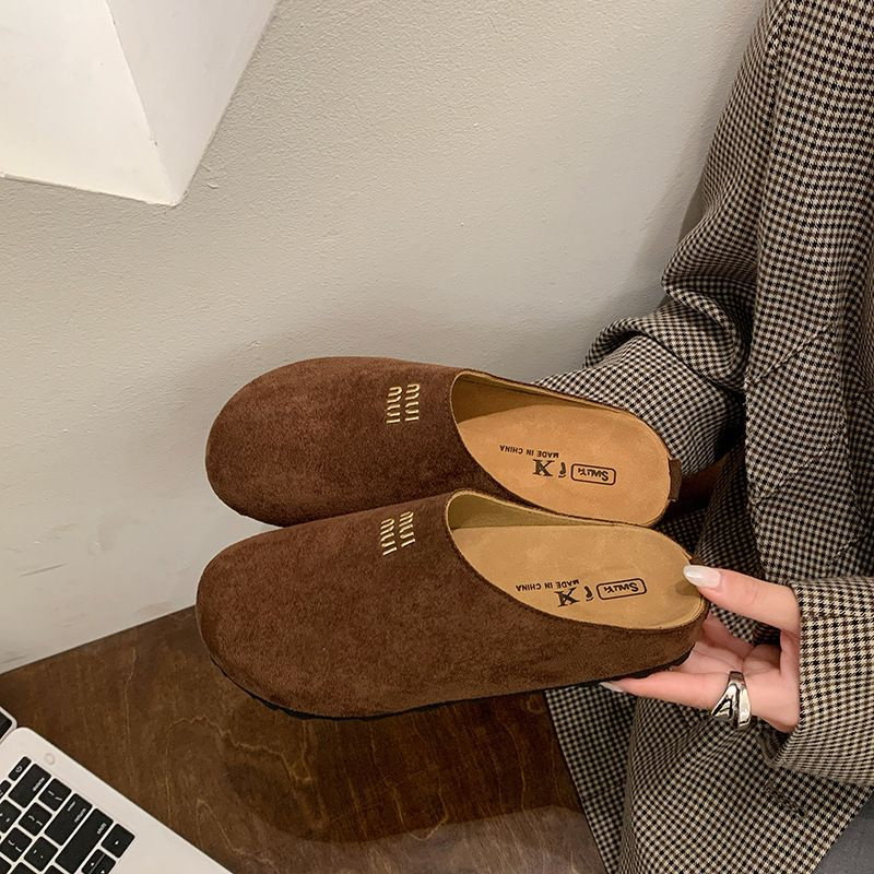 Тапочки Женский Мужской Miu Miu размер 43 верблюжий Вышивка Кружево Закрытый нос Перфорация