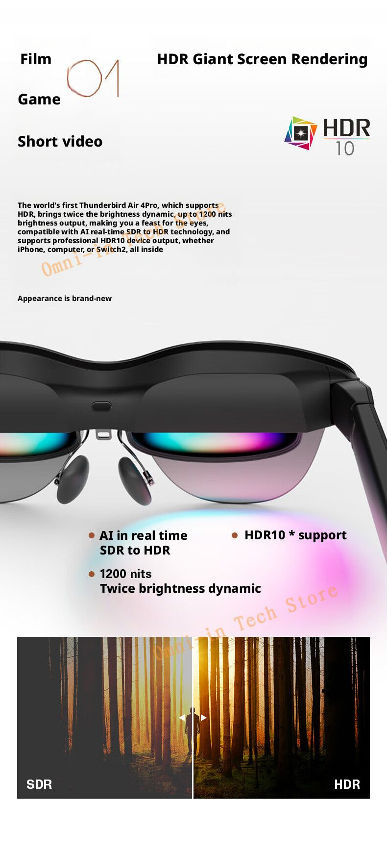 Умные AR-очки RayNeo Air 4 Pro, яркость 1200 нит, 135-дюймовый HD-экран ...