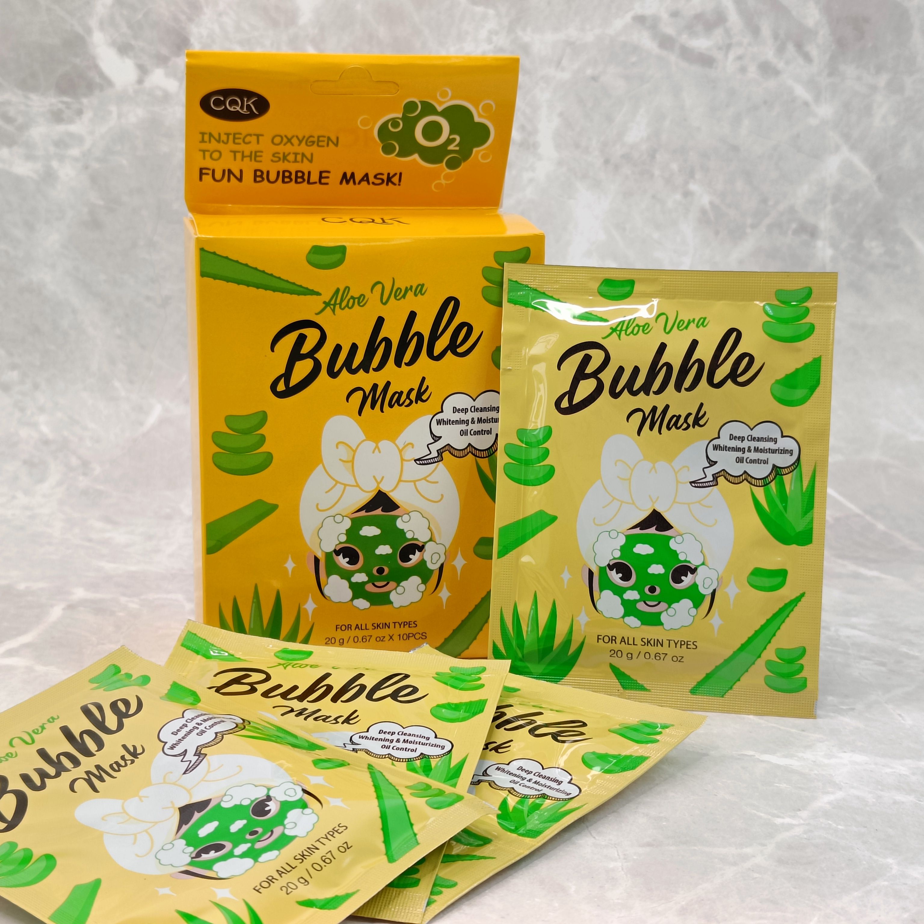 Набор масок для лица CQK Bubble Mask Aloe Vera, пузырьковые, 10 штук по ...