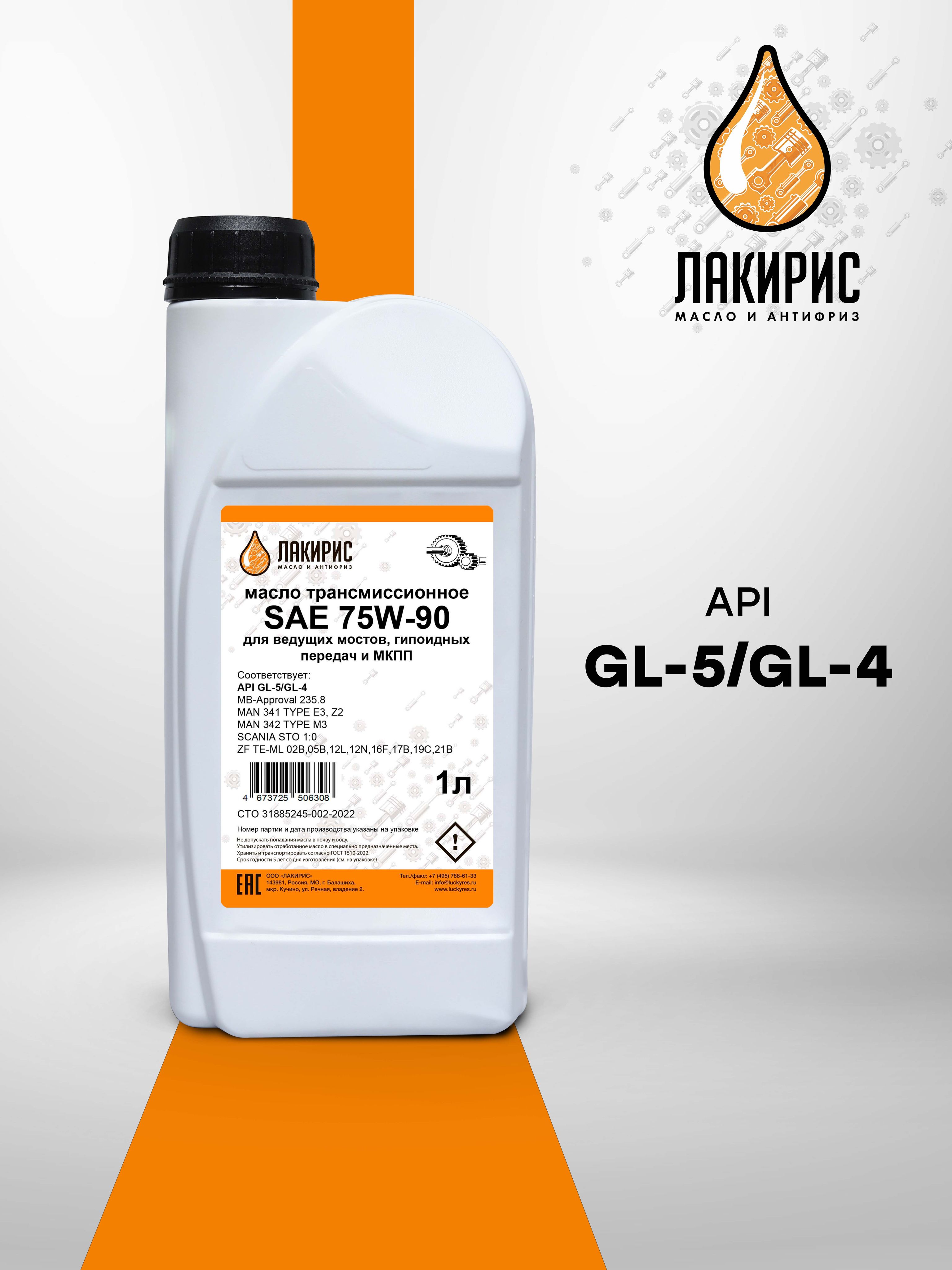 Трансмиссионное масло ЛАКИРИС GL-5/GL-4 75W-90 полусинтетическое 1л ...