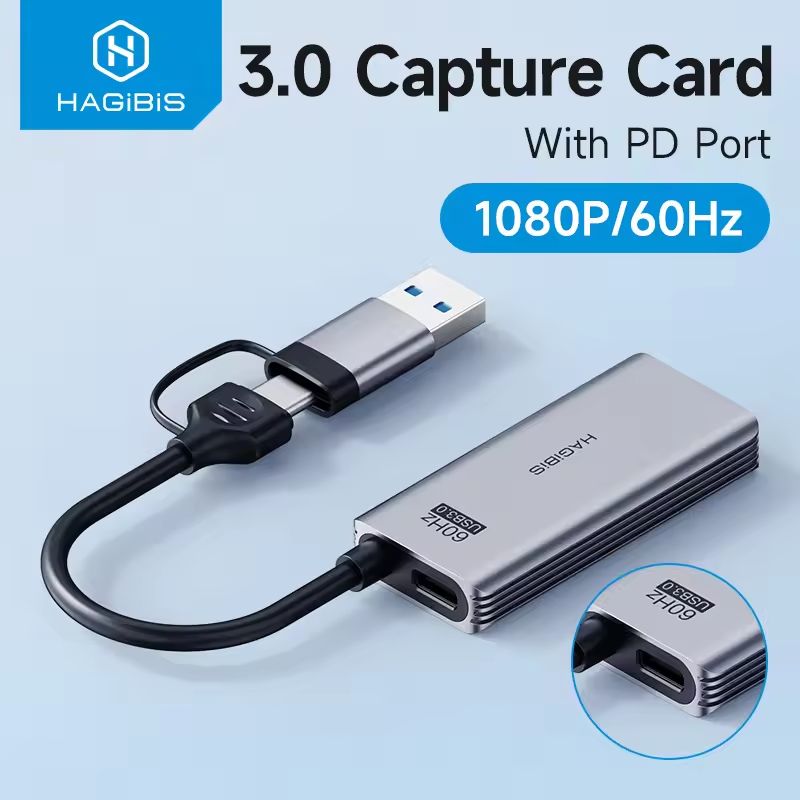Карта видеозахвата Hagibis USB3.0 с PD 100 Вт HDMI на USB/USB C 1080P ...