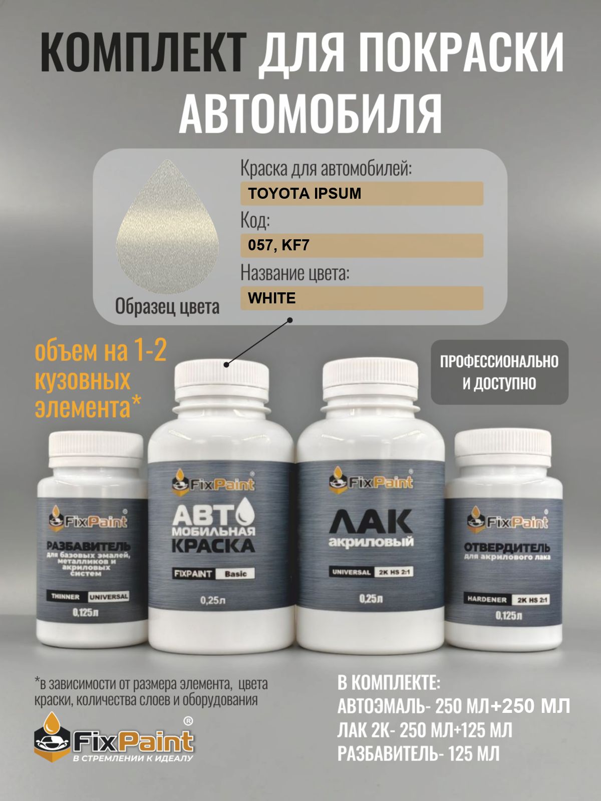 Комплект для покраски TOYOTA IPSUM, код 057, KF7, Трехслойная WHITE ...