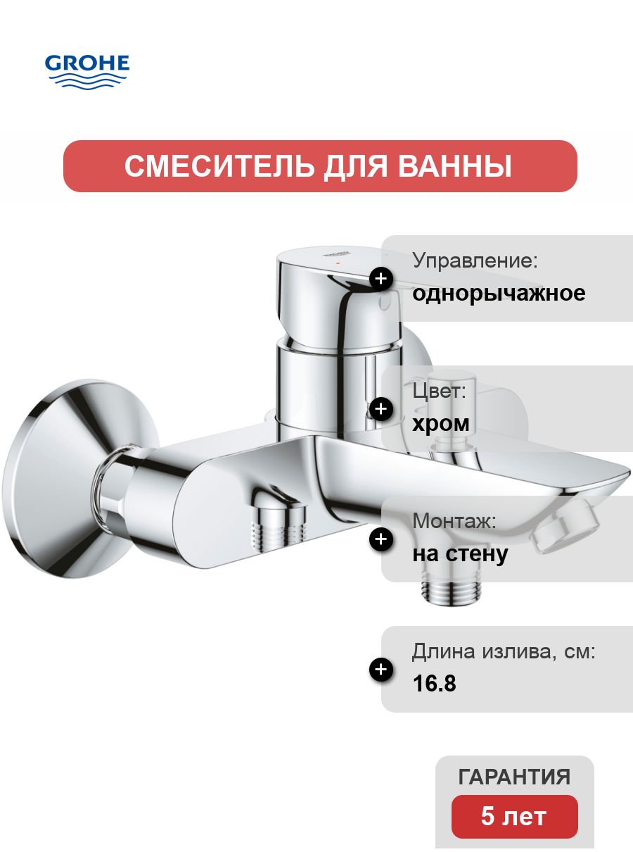Смеситель для ванны с душем Grohe BauEdge 23604001 купить на OZON по ...