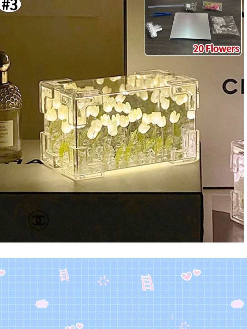 Ночник с тюльпанами /Ночник светильник зеркало/ 3D светильник Куб ...