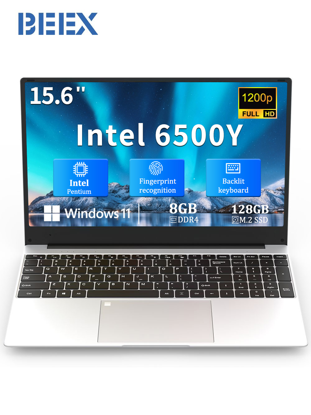 Ноутбук BEEX, 15.6, T156, 8 ГБ, Intel UHD Graphics 615, серебристый ...