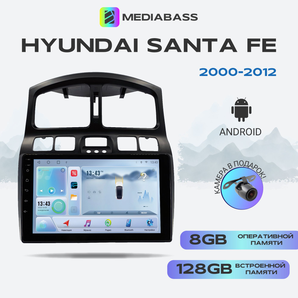 Магнитола Zenith Hyundai Santa Fe 2000-2012, Android 12, 8/128ГБ, 8 ...