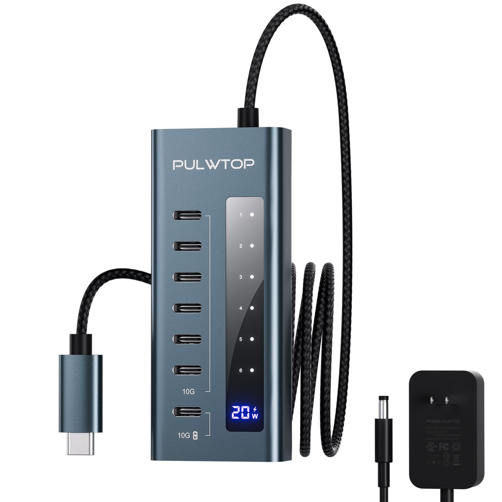 Концентратор USB C 7-в-1 с питанием от Pulwtop, 10 Гбит/с, поддерживает ...
