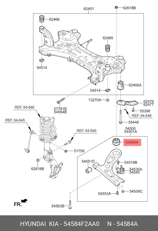 Сайлентблок рычага подвески перед прав Hyundai-KIA 54584F2AA0 купить c ...