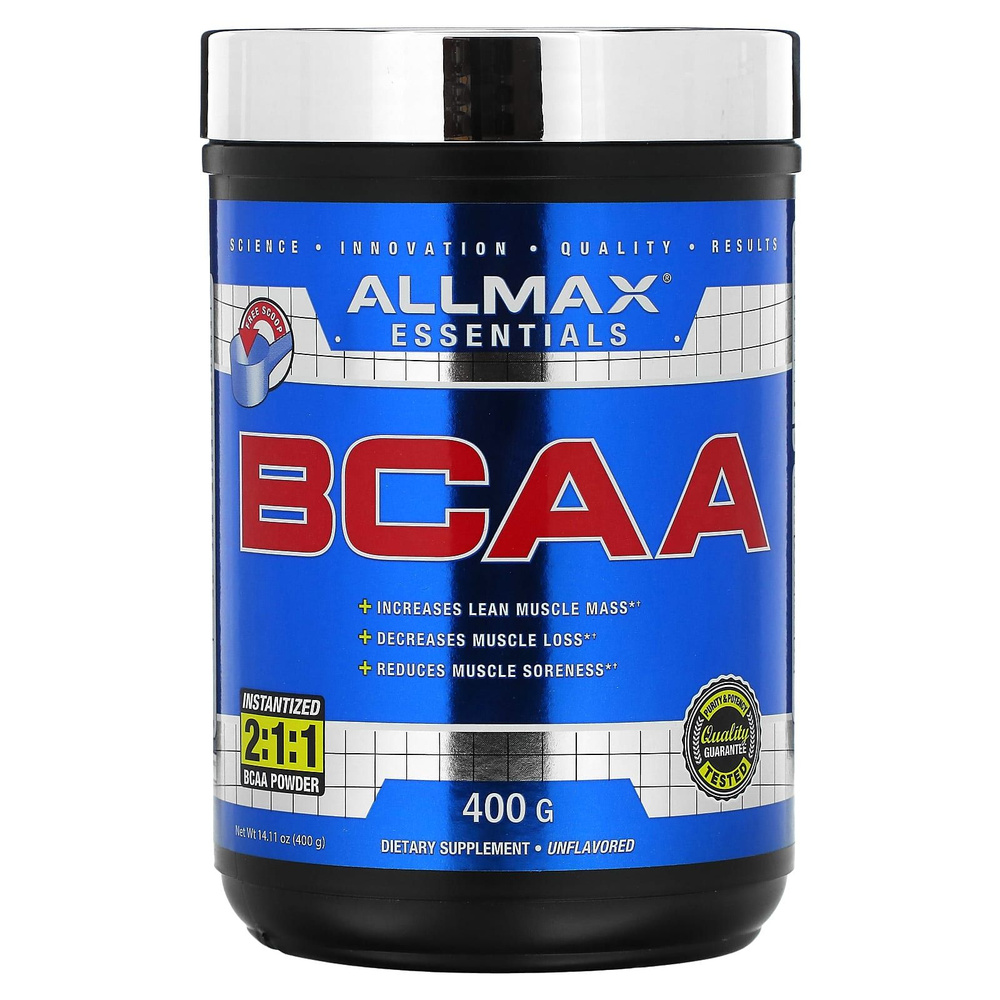 ALLMAX, BCAA, растворимый порошок 2: 1: 1, без добавок, 400 г (14,11 ...