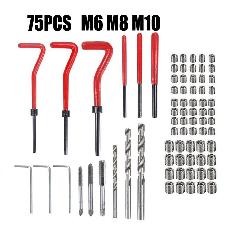Комплект для ремонта резьбы из 75 предмета M6 M8 M10 для ремонта, как спиральная катушка купить ...