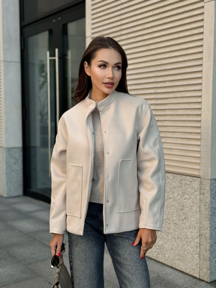 Бомбер Женский SHOPSTYLE Карманы бежевый Хлопок, Полиэстер, размер 44 ...