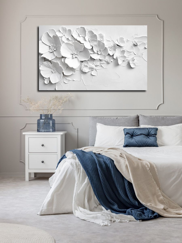 LOFTime Картина "Картина на холсте LOFTime 60х100 Цветы барельеф бел 1 КБ-852-60100", 100х60 см ...