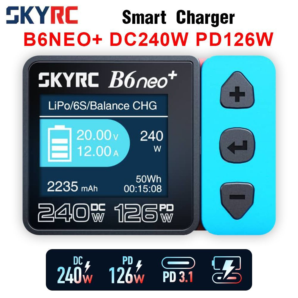 SkyRC B6neo+ DC 240 Вт PD 126 Вт Интеллектуальное зарядное устройство Балансное зарядное ...