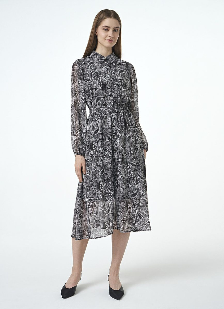 Платье Женский FUNDAY сталь Повседневный Длинный Текстиль, размер 52, 54 Пуговицы ...