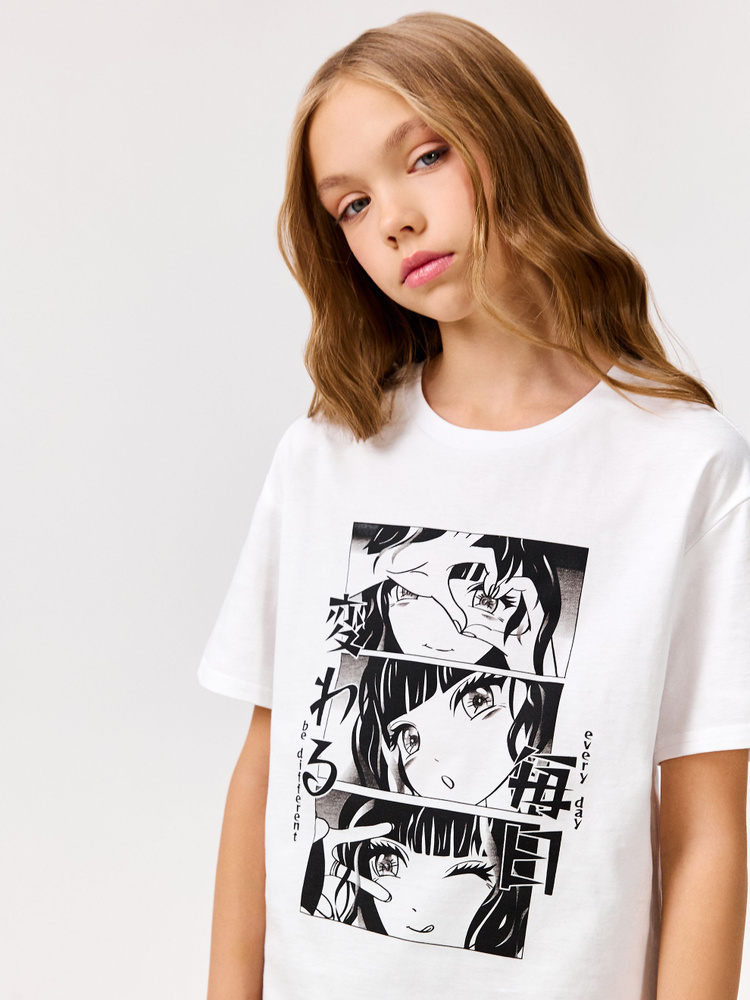 Футболка Девочки Acoola белый бриллиант Короткий, размер 104 Трикотаж, Хлопок оверсайз ...