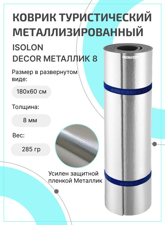 Коврик туристический Металлик 8 / ISOLON /180х60 см. С металлизированным слоем, эластичный, не ...