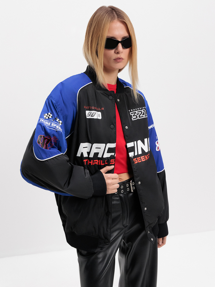 Бомбер Женский H&M черный Полиэстер, размер 46, 48 Длинный Демисезон Полиэстер Китай купить c ...