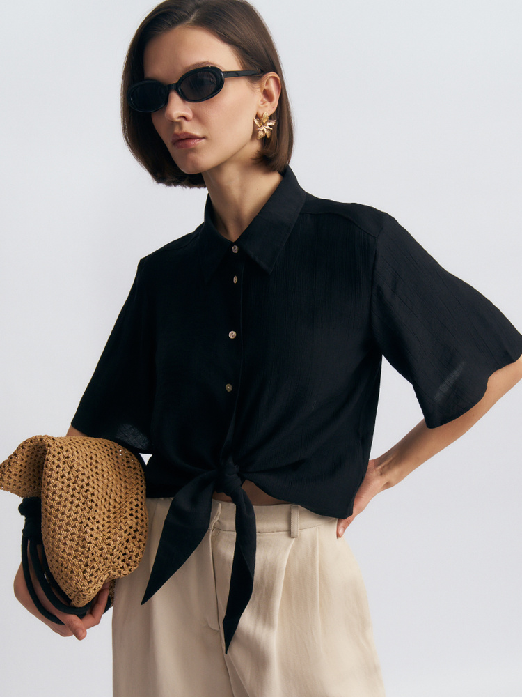 Рубашка Женский Zolla черный Короткий Вискоза, Полиамид, размер 44 Китай, рост 164-176 купить c ...