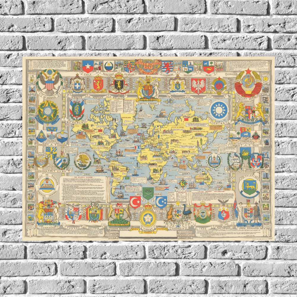 Постер КЛУБНИКОФФ Карты мира Ретро-карта карта United Nations Map of ...