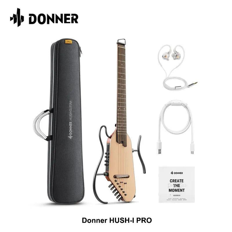 Donner HUSH-I PRO Natural дорожная гитара безголовая бесшумная гитара со съемной рамой для ...