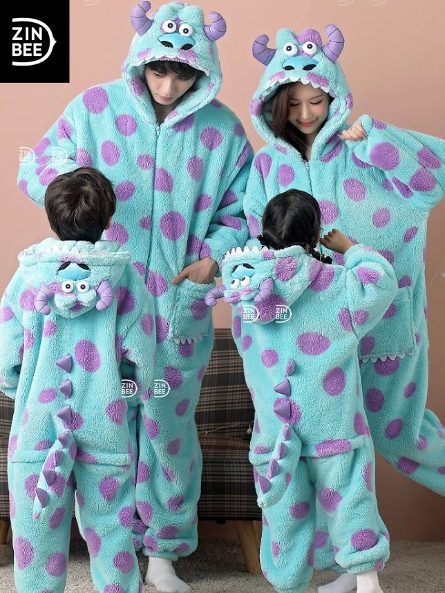 Кигуруми Мужской, Женский ZinBee, размер 46, 48 бледно-синий Демисезон Домашний Хлопок, Политекс ...