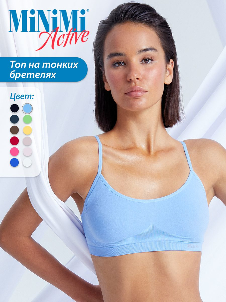 Топ Женский Minimi голубой, размер 48, 50 Микрофибра Без рукавов Повседневный Бег, Гимнастика ...