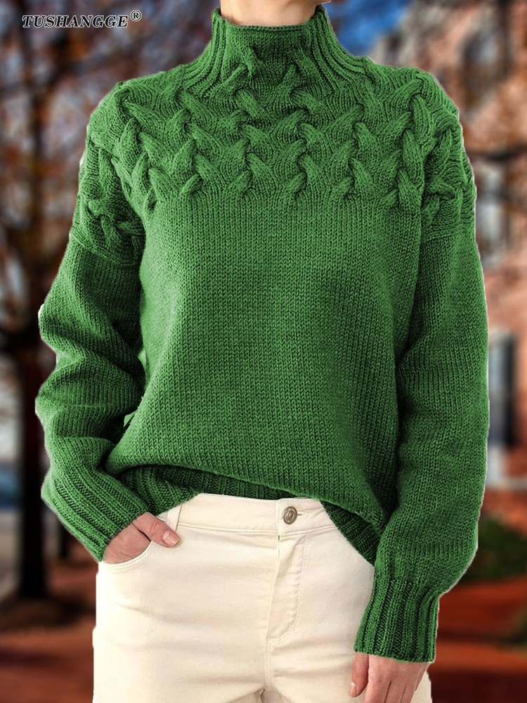 Свитер Женский TUSHANGGE зеленый Полиэфирное волокно, размер 54 Без застежки Воротник ...