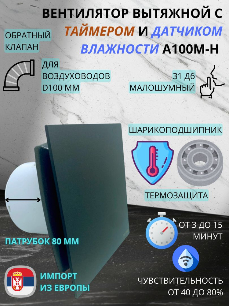 C таймером и датчиком влажности вентилятор, D100мм, с квадратной ...
