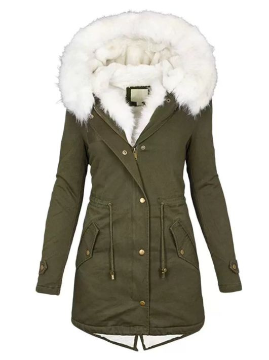 Парка Женский ZinBee Капюшон зеленый Полиэфирное волокно, размер 44 Длинный Зима полуприталенный ...