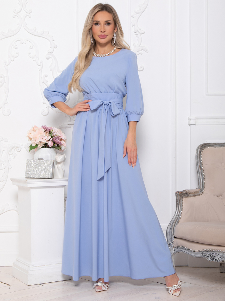 Платье Женский BELLMELODY бэби-голубой Вечерний/праздничный Три четверти Текстиль, размер 46 Без ...
