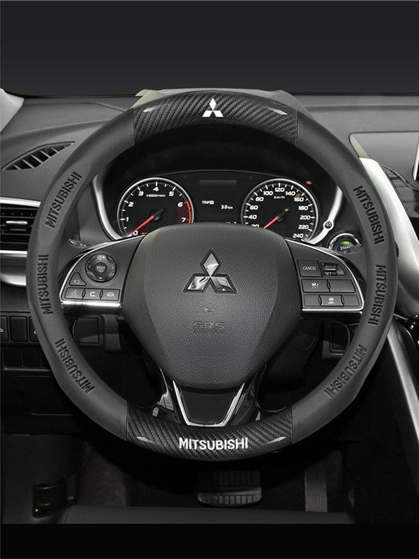 Оплетка на руль чехол из черной экокожи Mitsubishi Форма круглая Размер ...