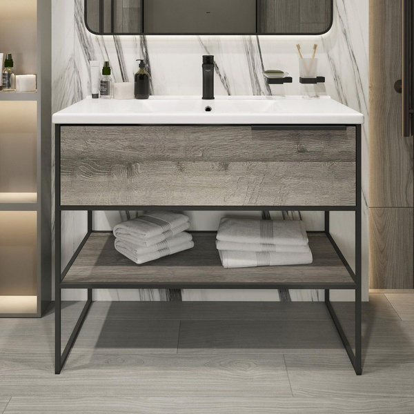 Тумба с раковиной STWORKI Брамминг 100 напольная, дуб шерман серый купить на OZON по низкой цене ...