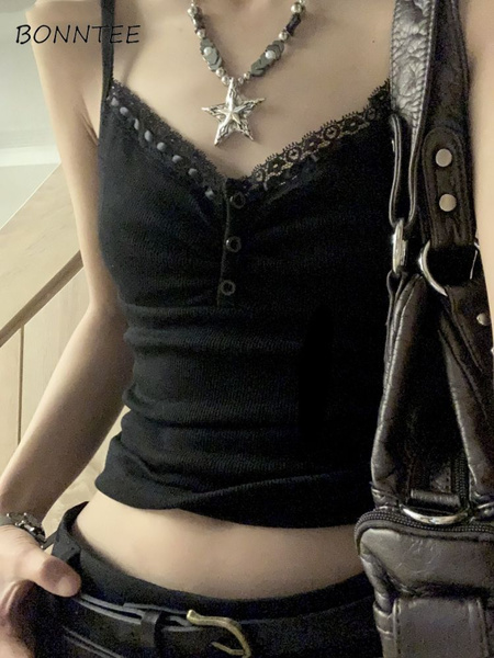 Топ Женский SYJWY черный, размер 46 Полиэстер, Хлопок Без рукавов Вечерний/праздничный Кружево ...