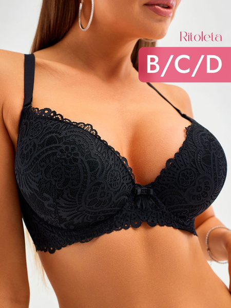 Бюстгальтер Женский Ritoleta пуш-ап, размер 85B черный Полиамид Повседневный Китай Крючки Бант ...