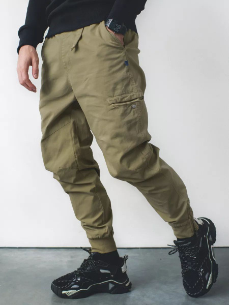 Брюки Мужской Bronks джоггеры песочный Хлопок, Эластан Повседневный ...