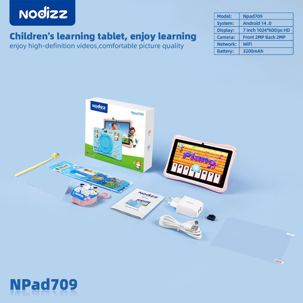 NODIZZ Детский планшет Npad709 7" 1024x600, 128 ГБ / 128 ГБ 3200 светло ...
