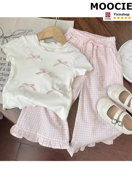 Комплект одежды Девочки MOOCIE Домашний брючный бело-розовый, размер 120 ABS пластик Однотонный ...