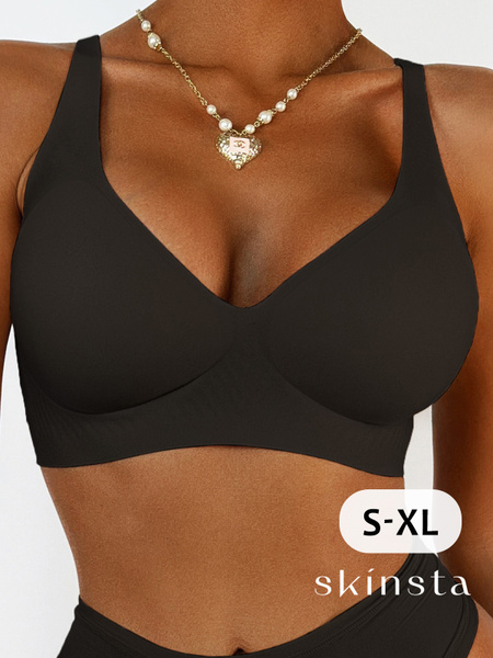 Бюстгальтер Женский SKINSTA без косточек, бесшовный, размер 42, 44 черный графит Спандекс ...
