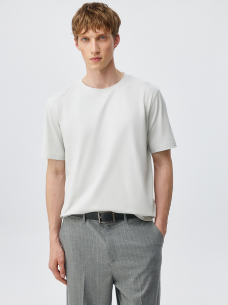 Футболка Мужской SELA светло-серый, размер 48 Хлопок прямой Повседневный Узбекистан купить c ...