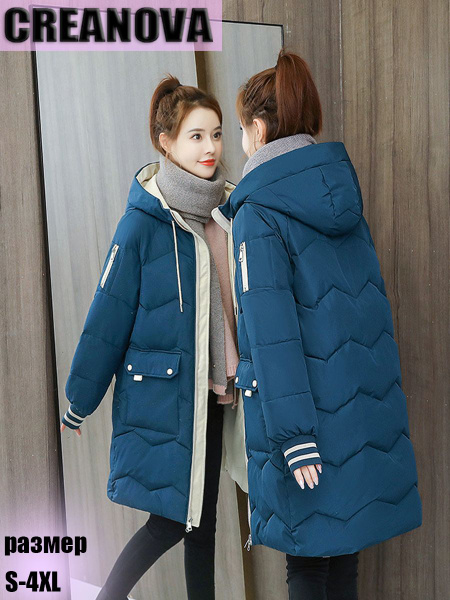 Пальто Женский CREANOVA ярко-синий Полиэфирное волокно Файбертек, размер 54 Зима купить c ...