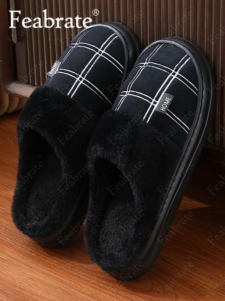 Тапочки Мужской Feabrate, размер 42, 43 R (средняя) черный Круглый нос, Толстая подошва Зима ...