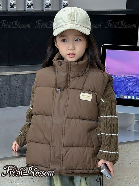 Жилет утепленный Девочки, Мальчики Fresh Blossom кофе, размер 170 Хлопок, Полиэфирное волокно ...