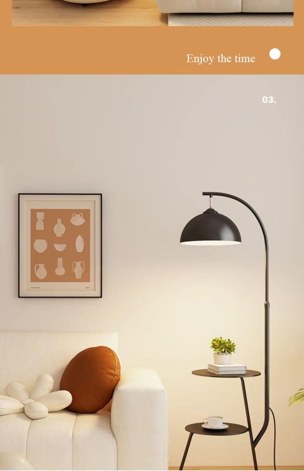 Торшер Oliver Light, E27, Регулируемая высота Кремовый круглый абажур Деревянный журнальный ...